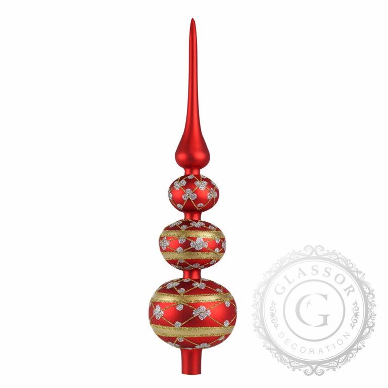 Red tree topper with silver and gold décor | Decor-by-Glassor.cz