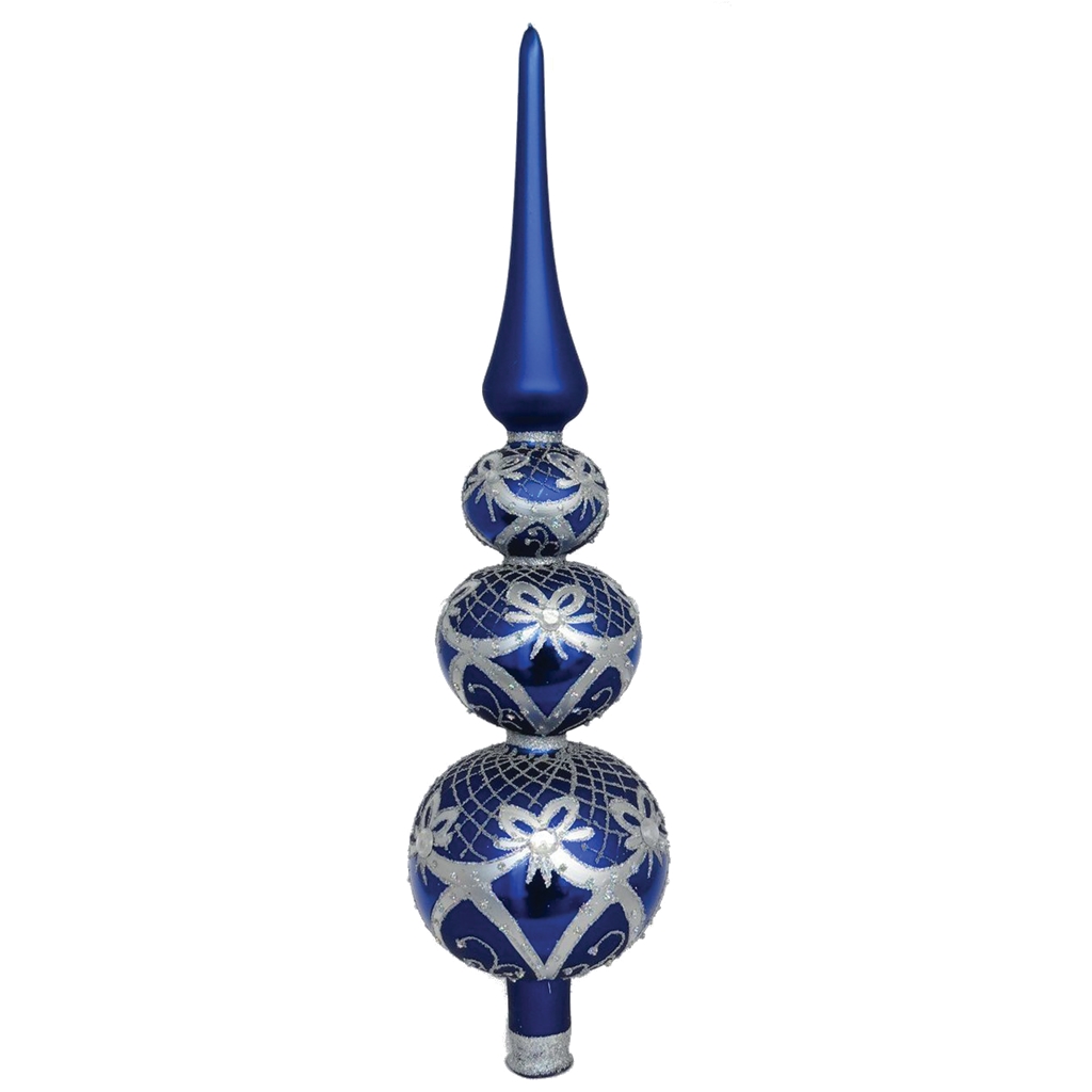 Blue 3-bauble tree topper with silver décor | Decor-by-Glassor.cz