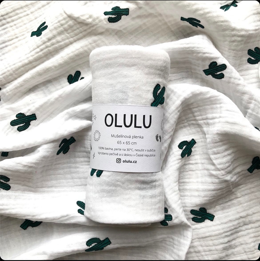 White muslin nappy with cactuses | Decor-by-Glassor.cz
